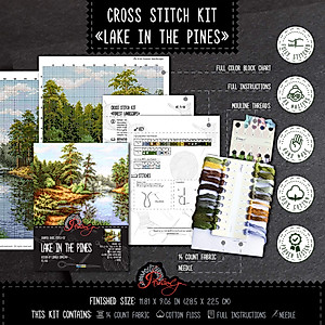 Povitrulya Lake Amid Pines - Counted Cross Stitch Kit with Forest Landscape Pattern