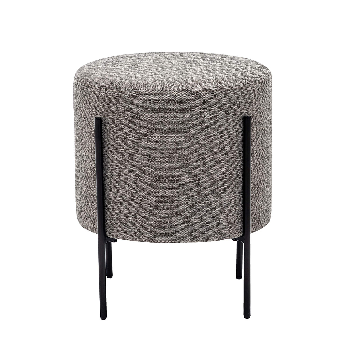 Wovenbyrd Modern Round Ottoman Footstool with Metal Base Legs, 16-Inch Wide, Gray Fabric