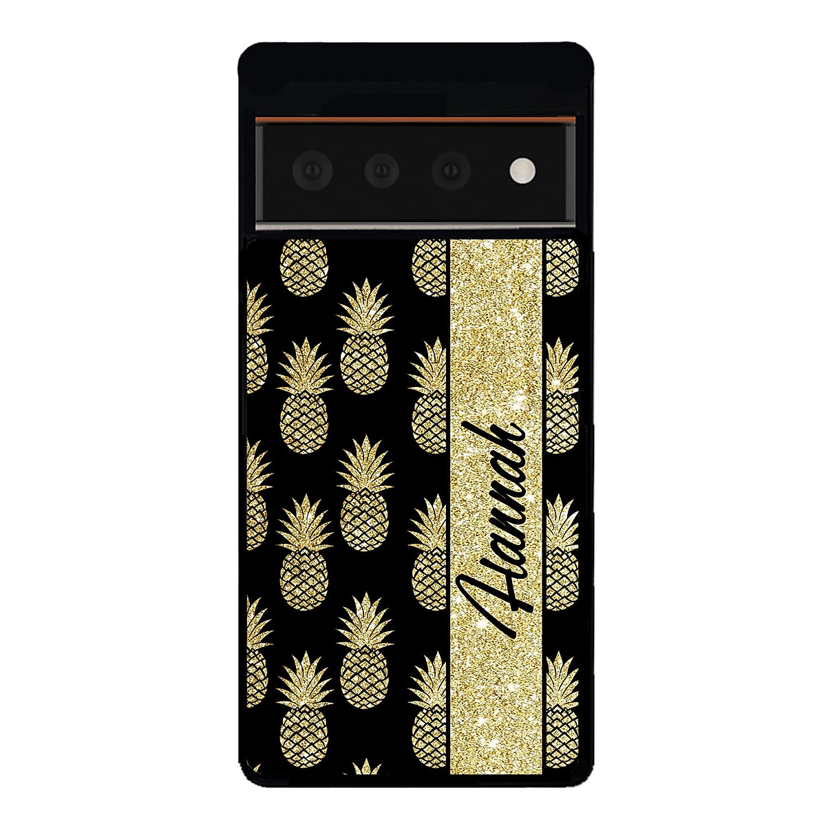 Gold Pineapple Personalized Black Rubber Phone Case Compatible With Google Pixel 8 Pro, 8a, 8, 7a, 7, Pixel 7 Pro, 6a, Pixel 6 Pro, 6, Pixel 5, 4a 5G, 4a 4G, 4, 4 XL, 3a, 3a XL, 3, 3 XL, 2 XL, 2