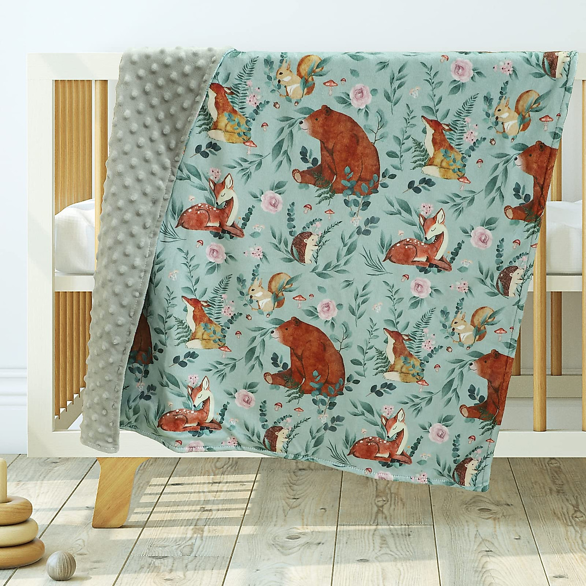 Nursing Pillow Cover & Baby Blankets, Woodland Breastfeeding Pillow Cover Boys Girls, Super Soft Throw Blanket 30 x 40 Inches