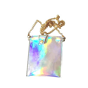 COLLBATH S - Cell Holographic with for Bag Size Hologram Clutch Pouch Girls Wallet Women Crossbody Cash Shoulder Phone Purse Leather Evening Handbag Chain Pu