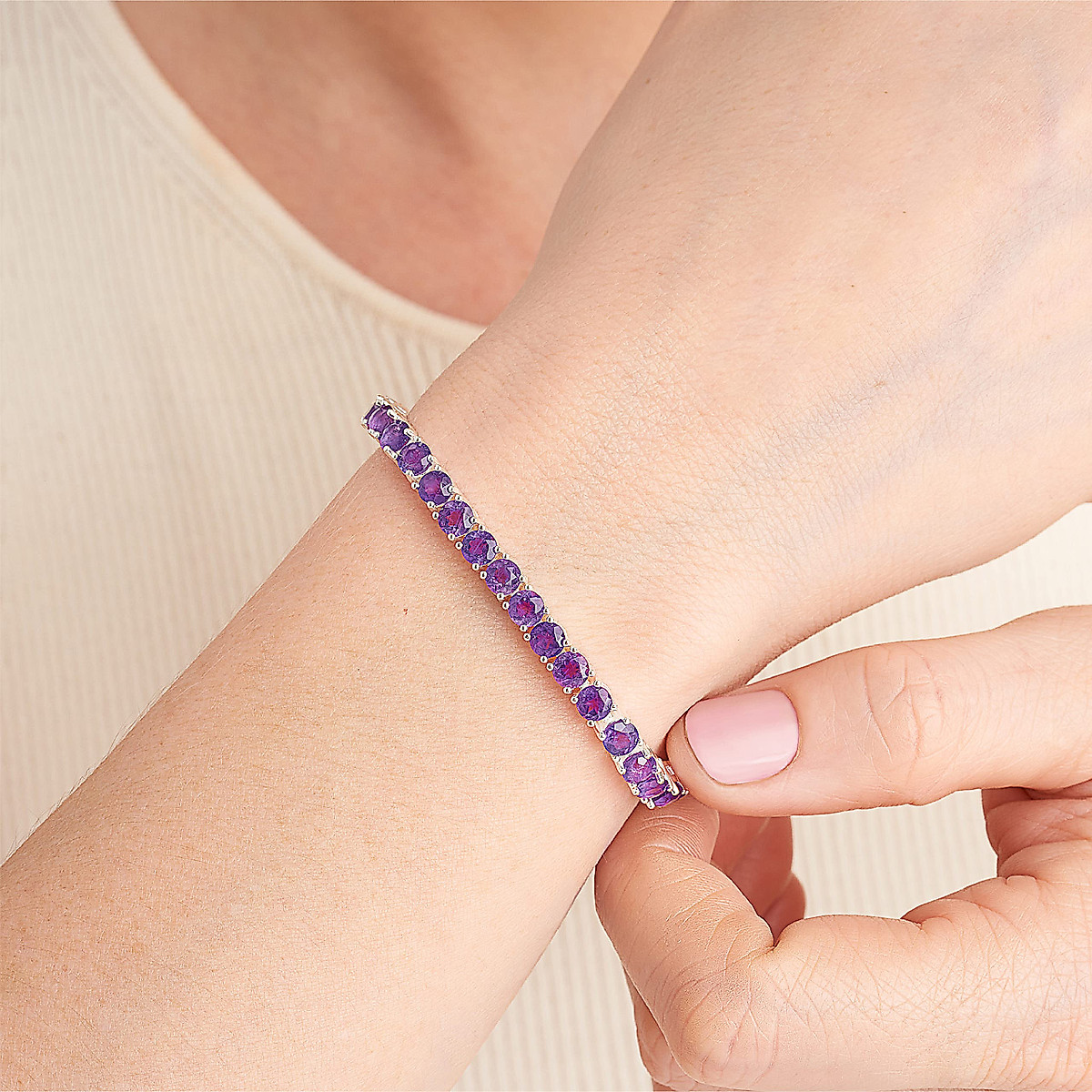 MORGAN & PAIGE Amethyst Tennis Bracelet For Women - 925 Sterling Silver Natural Gemstone Bracelet With 4mm Purple African Amethyst - February Birthstone Bracelet - 7.25"