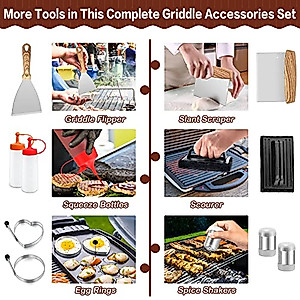Joyfair 19Pcs Griddle Accessories Kit, Flat Top Grill BBQ Turners with Melting Domes, For Outdoor Camping Teppanyaki, Include Basting Cover, Burger Press, Stainless Steel Spatulas, Scarpers, Carry Bag