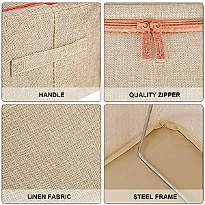 TOUCH-RICH Storage Bins Foldable with Window & Carry Handles Linen Fabric Collapsible Storage Boxes Organizer Set Stackable Containers for Home Bedroom Office Closet Nursery (Beige)