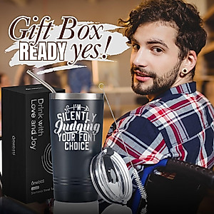 Onebttl Graphic Designer Gifts, Coworkers - I'm Silently Judging Your Font Choice - Birthday Gifts for Graphic Designer, Men, Women, Stainless Steel Tumbler 20oz Black