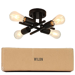 WILON Semi Flush Mount Ceiling Light Fixture, 4-Light Industrial Black Ceiling Light, Modern Sputnik Chandelier Small Ceiling Lamp for Kitchen Bedroom Living Room Dining Bathroom Laundry Hallway