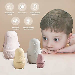 Nesting Dolls Russian Style Matryoshka Dolls for Kids Silicone Stacking Sorting Toys Set Montessori Educational Toy Gift for Girls Boys' Birthday Home Room Decoration Beige（Penguin）