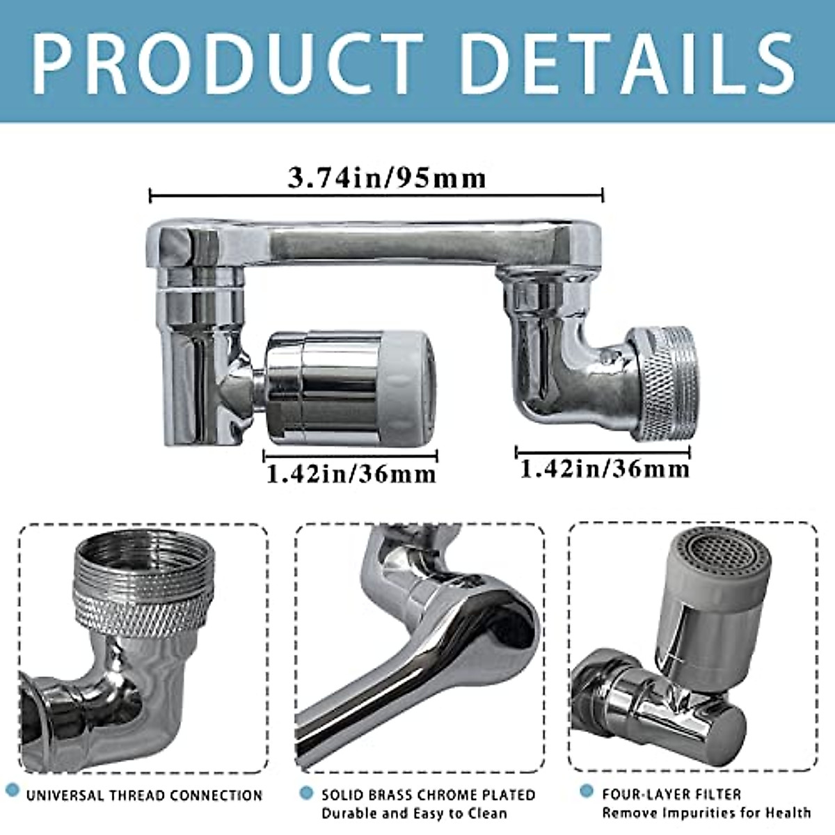 Lifeadhoc Faucet Extender Aerator, 1440° Universal Swivel Robotic Arm Sink Faucet Extension Aerator & Sprayer Attachment for Kitchen, Bathroom, Laundry with 2 Water Outlet Modes