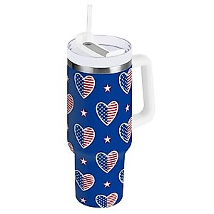 ARGTILDN 30 oz Tumbler 4th of July Hearts Insulated Travel Mug with Handle and Straw Lid Stainless Steel Vacuum Coffee Cup Tea Beverage Container Water Bottles for Car Sports office