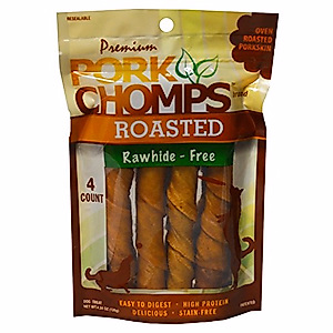 Pork Chomps Roasted Pork Skin Dog Chews, 6-inch Twists, 4 Count