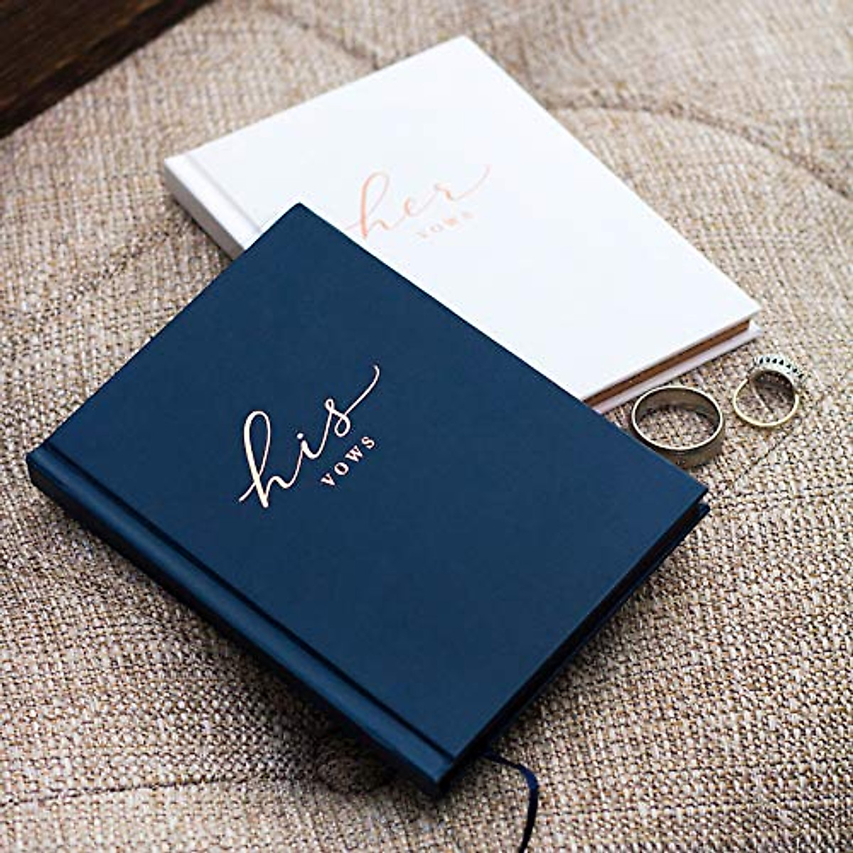 J&A Homes Vow Books His and Hers Hardcover - Wedding Day Officiant Book with Gold Foil - Rustic Wedding Book Journal - Rustic Wedding Decorations, Journal Book 5.5" x 3.9" White Navy (40 Pages)