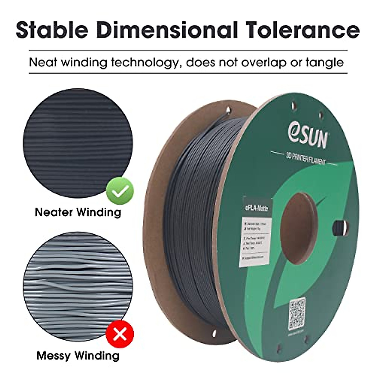 eSUN Upgraded Matte PLA Filament 1.75mm, Excellent Adhesion Matte 3D Printer PLA Filament, 1KG Spool 3D Printing Filament for 3D Printers, Paper Reel, Deep Black