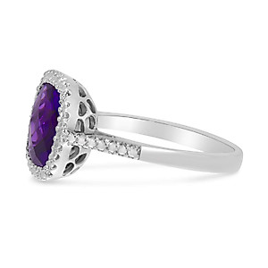 Jewels By Lux 14k White Gold Genuine Purple Birthstone Solitaire Cushion Cut Amethyst And Diamond Wedding Engagement Ring - Size 4.5 (2.99 Cttw.)