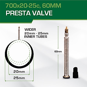 (8 Inner Tubes with 2 Tire Levers) LITES 28 700x20-25C Presta Valve 60mm Road Bike Replacement Inner Tubes for Road Bikes with Tire Size of 700c x 20, 23, and 25