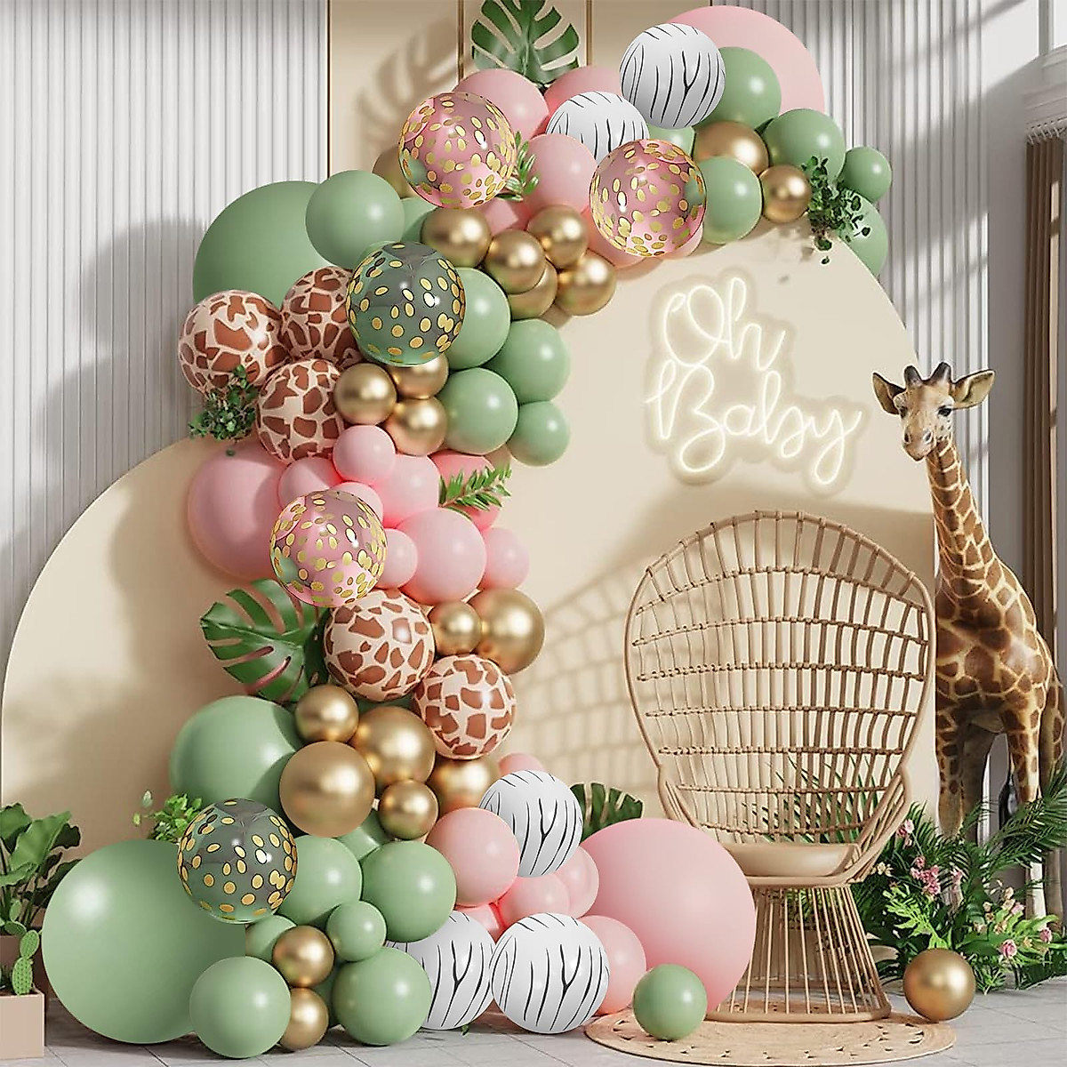 Green Yellow Brown Pink Beige Balloon Garland Double Stuffed for Baby Shower Wedding Birthday Gender Reveal Party Decoration (green gold)