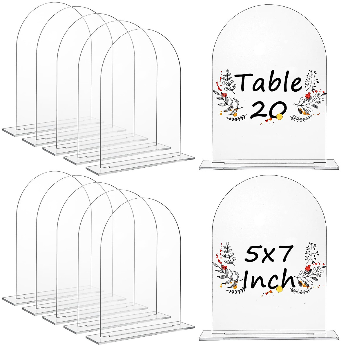 DAJAVE 5x7 Inch Arch Acrylic Sign with Stand, 12 Pack Blank Acrylic Number Signs with Holder, DIY Acrylic Sign Stand for Wedding Table Number Bar List Sign
