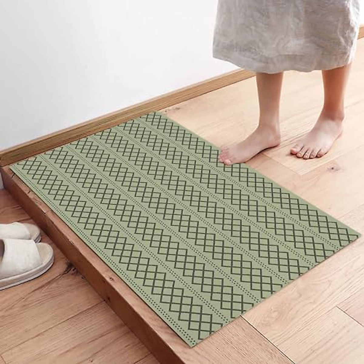 Indoor Door Mat,Solid Sage Green 18 x 30 inch Large Non-Slip Absorbent Dirt Entrance Mat, Washable Low Profile Inside Floor Mat Doormats for Entryway