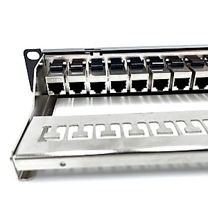 ETS 12 Port Patch Panel Cat6A Inline Keystone, Feedthrough Coupler Patch Panel 10-Inch with Cable Support, Fully Loaded Pass Through Jacks, 1U Network Patch Panel Compatible Cat7, Cat6, Cat6A, Cat5e