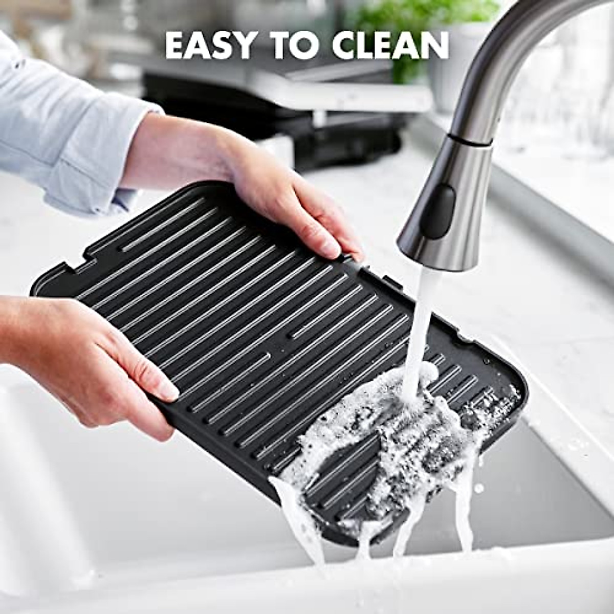 GreenPan Electric Indoor Stainless Steel 6-in-1 Contact Grill and Griddle, Healthy Ceramic Nonstick, Dishwasher Safe Reversible Plates, PFAS-Free