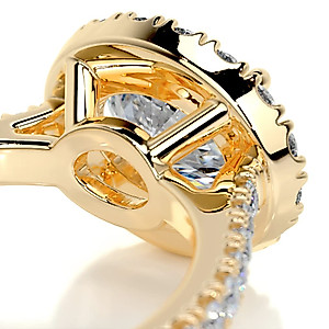 Solid Gold Handmade Engagement Rings 2 CT Oval Cut Moissanite Diamond Halo Bridal Wedding Ring for Anniversary Propose Gift (10K Solid Yellow Gold)