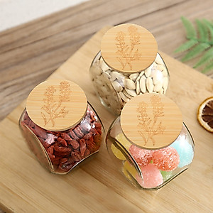 XIFEPFR Oui Yogurt Jar Lids Set, 6 Pack Bamboo Jar Lids with Silicone Sealing Ring for Perfect Airtight Cookie Coffee Glass Storage Lids, Wooden Lids for Oui Yogurt Jars with Label, Lavender Pattern