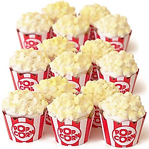 Popcorn Cupcake Wrappers - Red and White Striped - Cute Circus Party Supplies and Carnival Decorations - Movie Night Theme - Easy Set Up For Birthday Parties and Celebrations - Set of 48