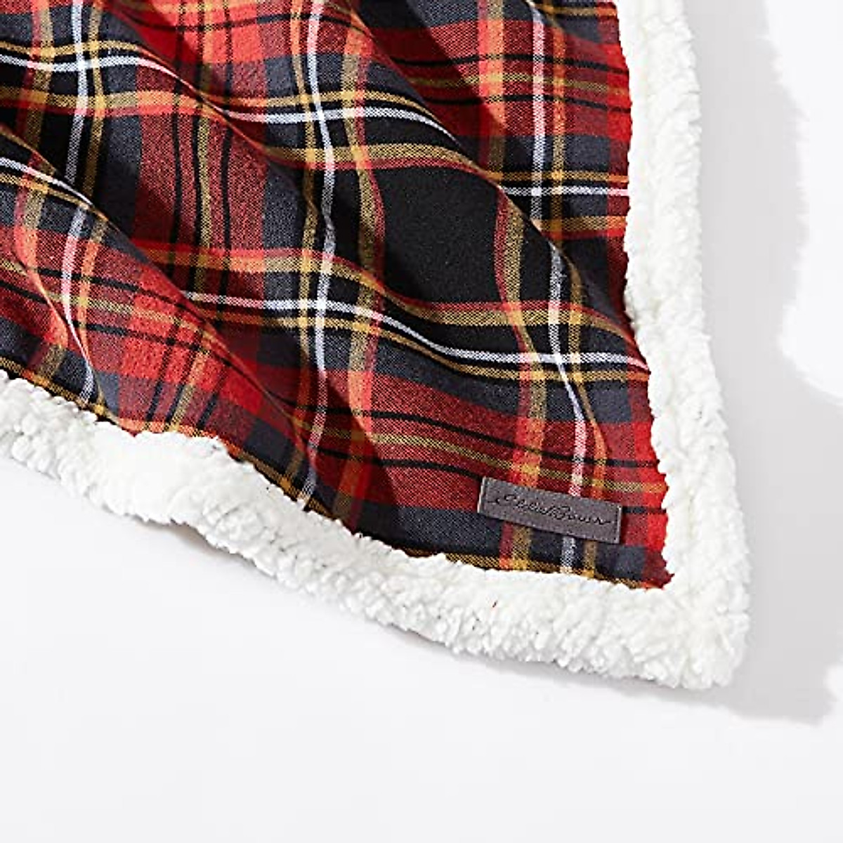 Eddie Bauer - Throw Blanket, Cotton Flannel Home Decor, All Season Reversible Sherpa Bedding (Mountain Tartan Red, Throw)