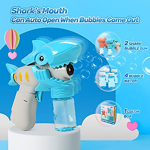 2 Bubble Gun for Kids,Light-Up and Musical Automatic Shark Bubble Blower Toys with 4 Bubble Solution,Fun Summer Outdoor Party Gift for 4 5 6 7 8+ Years Old Toddlers Boys Girls Bubble Maker Machine