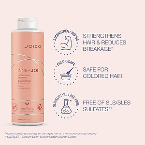 Joico InnerJoi Strengthen Shampoo and Conditioner | For Damaged, Color-Treated Hair | Sulfate & Paraben Free | Naturally-Derived Vegan Formula | 33.8 oz