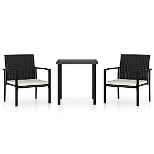 YUHI-HQYD 3 Piece Patio Dining Set,Afternoon Tea Suit,Conversation Furniture,Balcony Bar,Perfect for Patio, Garden, Porch,Family Room,Sitting Area, Poly Rattan Black