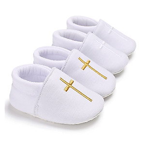 GYQWJPC Baby Shoes Newborn Baptism Golden Cross Shoes Infant Baby Boys Girls Non-Slip Soft Sole White Shoes Shoes (Color : White Gold, Size : 12-18 Months)