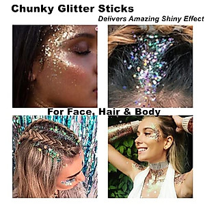 Mysense Silver Body Glitter Stick, Singer Concerts Face Glitter Gel, Holographic Mermaid Sequins Chunky Glitter, Music Festival Rave Hair Accessories Glitter Makeup for Women, 0.56oz