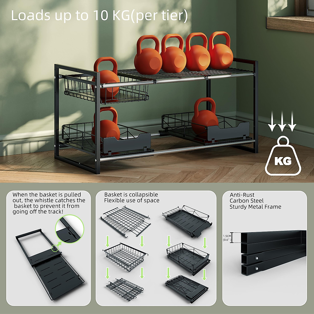 NETEL Under Sink Organizer, Expandable Cabinet Shelf Organizer 2 Tier Under Bathroom Storage Rack with Removable Panels,Multi-Use for Under Kitchen Bathroom Sink Organizers and Storage