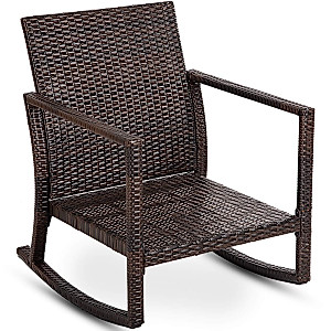 Tangkula (Orange) Rocker, Outdoor Patio Rattan Wicker Rocking Armchair Chair Furniture W/Cushion