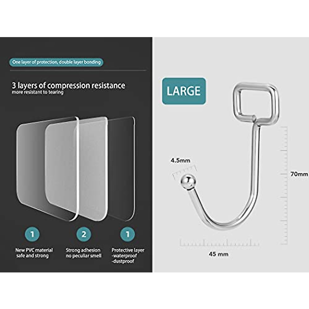 hmooc Wall Hooks Heavy Duty 40lb(Max), Stainless Steel Large Adhesive Hooks for Hanging, Waterproof and Super Sticky to Increase Practicality(16 Pack)