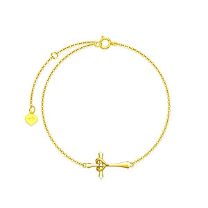 YDD 14k Solid Gold Cross Bracelet for Women Cross Bracelets Jewelry for Women Gold Heart Cross Bracelet Jewelry Gift for Her 6.5''-8.5''