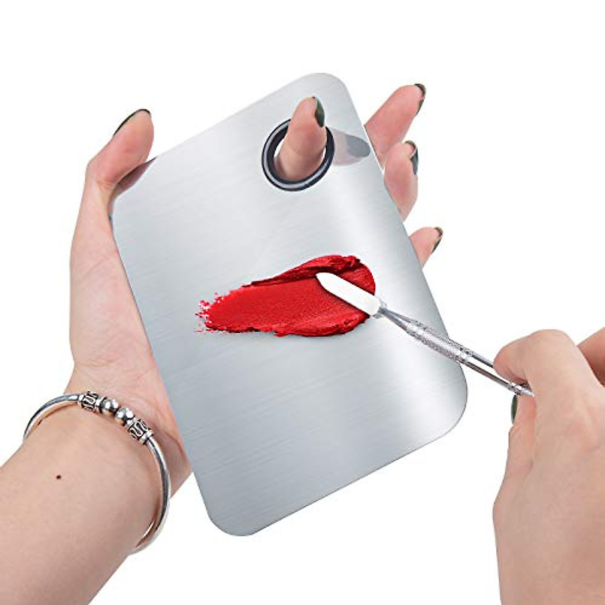 ALIOBC Makeup Mixing Palette, Upgrad Stainless Steel Metal Mixing Tray with Spatula Artist Tool for Mixing Foundation Nail-Art