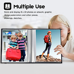 Photo Album 8x10, 8x10 Photo Album Book Holds 68 Photos, Art Portfolio Binder for 8 x 10 Pictures, Photo Albums for 8x10 Photos, 10x8 Sheet Protector Folder for Photos, Kids Artwork, Sketch (Black)