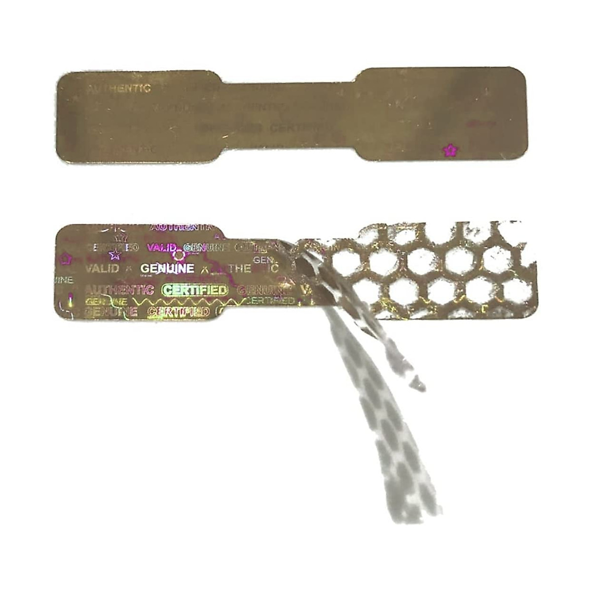 1,000 Gold Dog Bone Hologram Sticker TamperMax Tamper Evident Security Label Holographic Seal Sticker, Dogbone Size 1.75" x 0.375" (44mm x 9mm). (Gold)