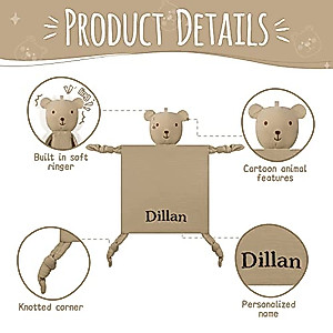 TYRY.HU Personalized Security Blanket with Name, Embroidered Baby Comforter, Organic Cotton Muslin Lovey Security Blanket, Soft & Breathable Lovie Baby Gifts for Boys and Girls, Bear(Brown)