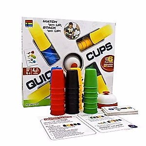 KRISMYA Quick Cups Games for Kids,Classic Speed Cup Game for Parent-Child Interactive Stacking Cups Game with 24 Picture Cards, 30 Cups (6 Sets of 5 Colors Each), Bell &Instructions