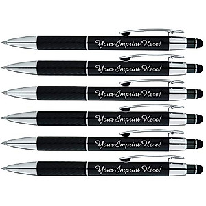 Customized Pens with Stylus - The Prestige Metal Pen - Custom Printed Name Pens with Black Ink Personalized & Imprinted with Logo or Message -Great Gift Ideas- FREE PERSONALIZATION - 6 pack (Black)