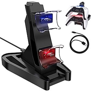 Find-MyWay PS5 Controller Charger, Dual USB Charging Station for Playstation 5 DualSense Controller Charger Charging Dock Station Stand with LED Indicator, Compatible for Sony PS5 DualSense Controller