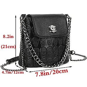 FiveloveTwo Handbags for Women Punk Ladies Purses PU Leather Satchel Skull Shoulder Tote Bag Black