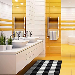 Buffalo Plaid Rug | Buffalo Check Outdoor Rug | Black and White Checkered Outdoor Rug | Front Door Mat | Porch, Kitchen & Indoor Rugs | Cotton Welcome Rug | Washable 24x36 Inches + Bonus Anti-Slip Mat