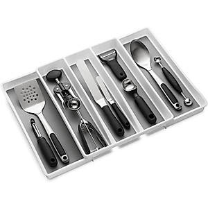 SESENO Expandable Utensil Tray Drawer Organizer, 5 Compartment Adjustable Serving Utensils Holder, Multi-Purpose Storage for Kitchen, Office, Bathroom Supplies