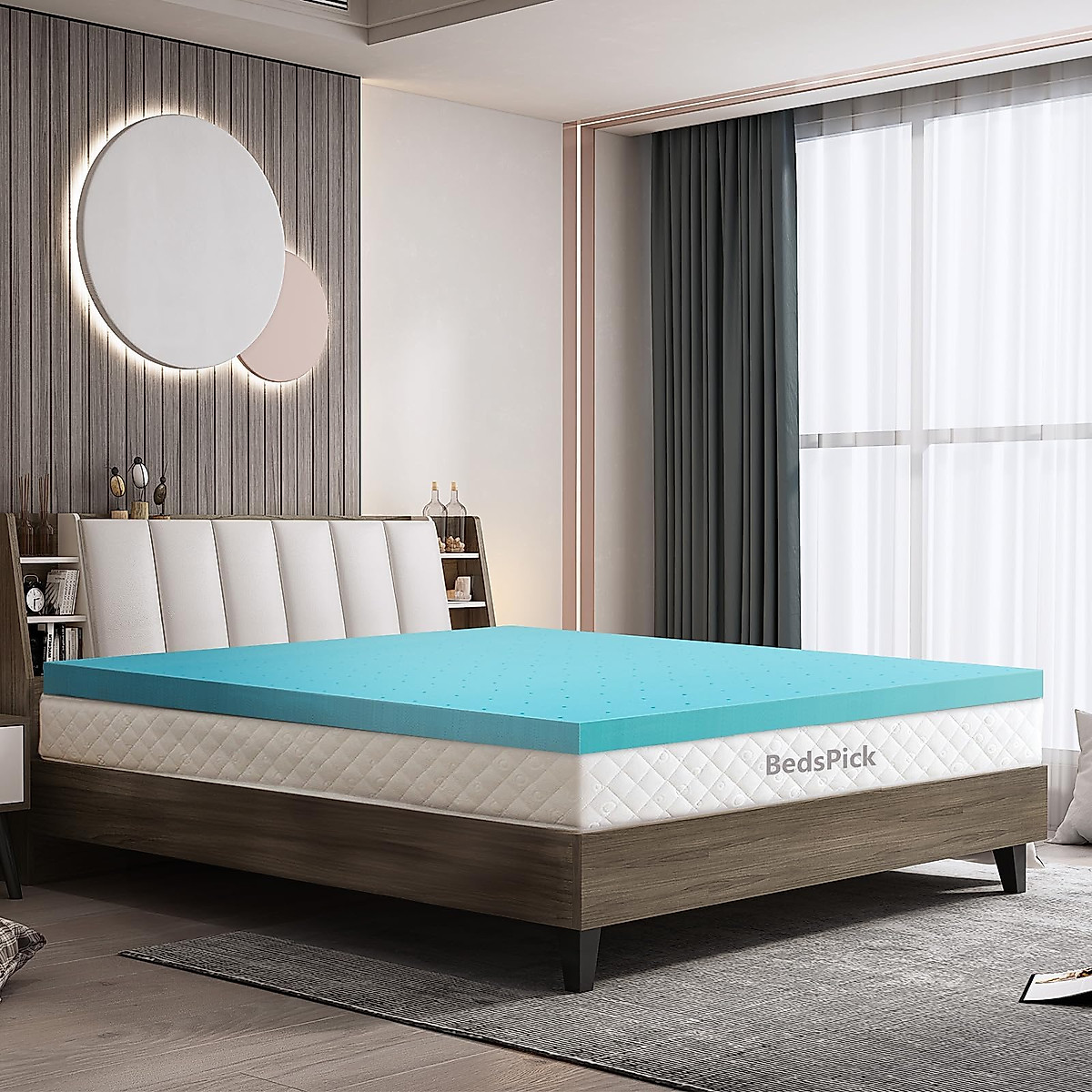 BedsPick Mattress Topper, Foam Mattress Pad, Single Bed Toppers,Dorm Room Essentials, Soft Mattress Pads for Sleeper Sofa, RV, Camper, CertiPUR-US Certified, Blue