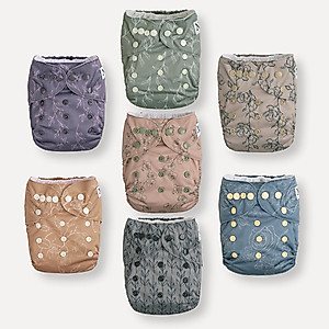 Nora's Nursery Cloth Diapers 7 Pack with 7 Inserts & 1 Wet Bag - Waterproof Cover, Washable, Reusable & One Size Adjustable Pocket Diapers for Newborns and Toddlers - Modern Blooms