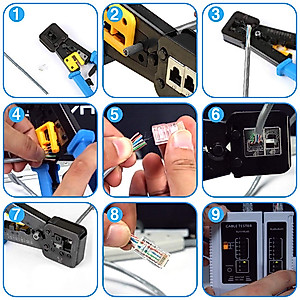 SILIVN Rj45 Crimping Tool Network Tool Kit for Cat5 Cat5e Cat6, 8 in 1 Portable Ethernet Cable Crimper Kit, Ethernet Tool Kit RJ45/RJ11/RJ12 Network Cable Tester Punch Down Tool