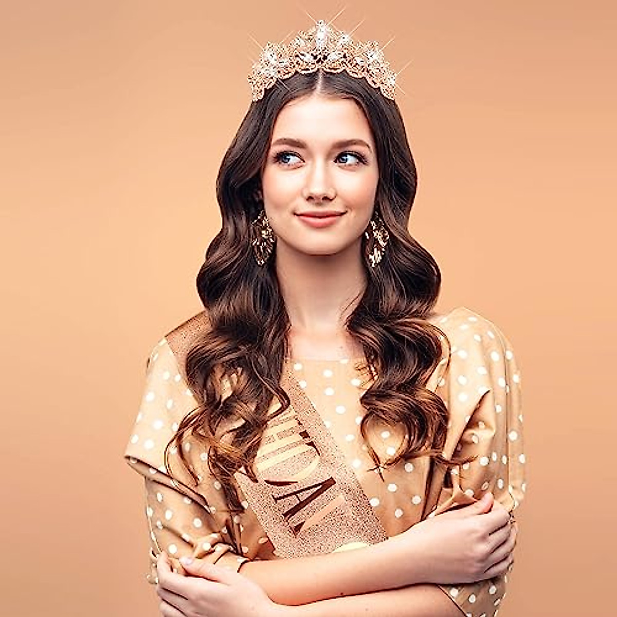 Tihebax Birthday Crown Rose Gold Crystal Tiara Birthday Queen Sash Birthday Headband Crowns for Women Birthday Queen Series Party Gift Halloween Cosplay Rhinestone Headbands(Rose Gold)